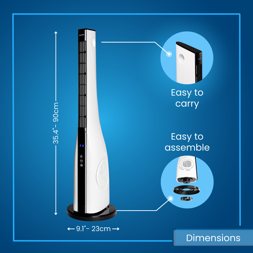 Powerful Quiet Bladeless Tower Fan, Touch Screen & Remote Control - By ...
