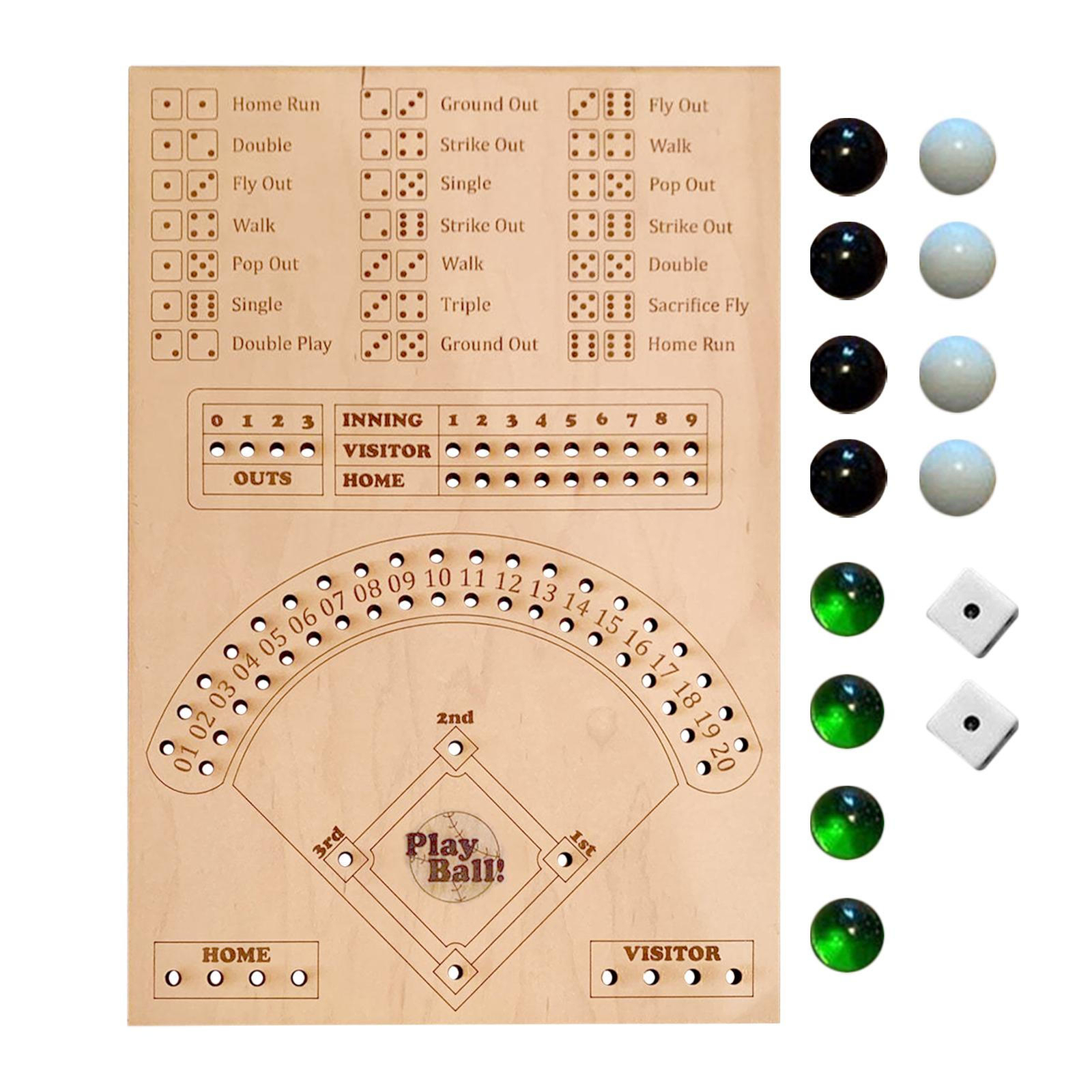 Baseball Dice Board Game Dice And Marbles Board Game Baseball Gameboard ...