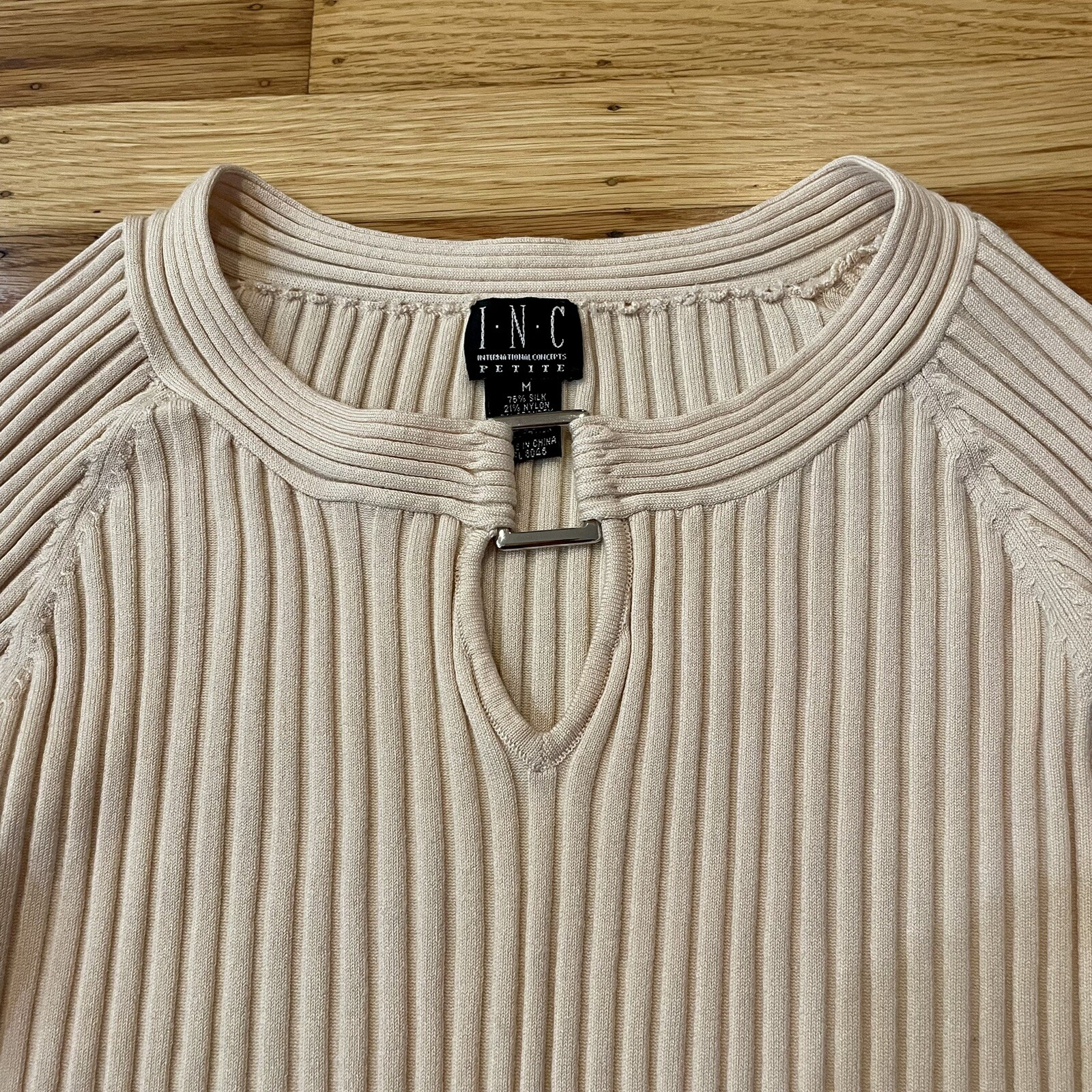 VTG INC Silk Ivory Ribbed Knit Sweater Y2K Sliver Hardware Size PM | eBay