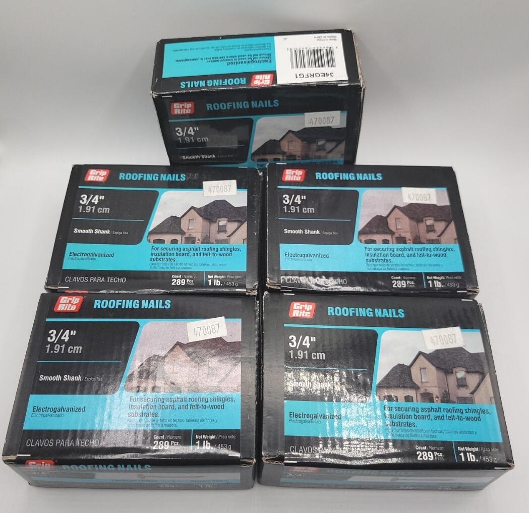 Grip Rite 3/4" Electro Galvanized Roofing, 34EGRFG1. Lot Of (5) 1Lb ...