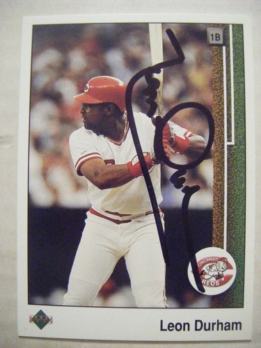 LEON DURHAM signed REDS 1989 Upper Deck baseball card AUTO Autographed ...