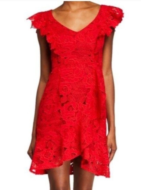 Nanette Lepore Red Lace Ruffle Romantic Sheath Dress … - Gem