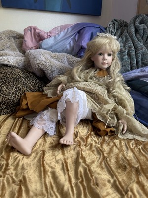 Vintage Porcelain Doll Mary Postgate REPRO 🧡 Green Eyes 33” Lace Dress ...