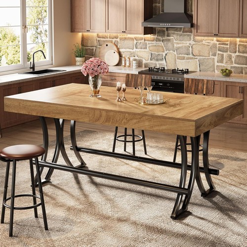 63" Counter Height Dining Table with Footrest, Rectangular Kitchen Bar ...