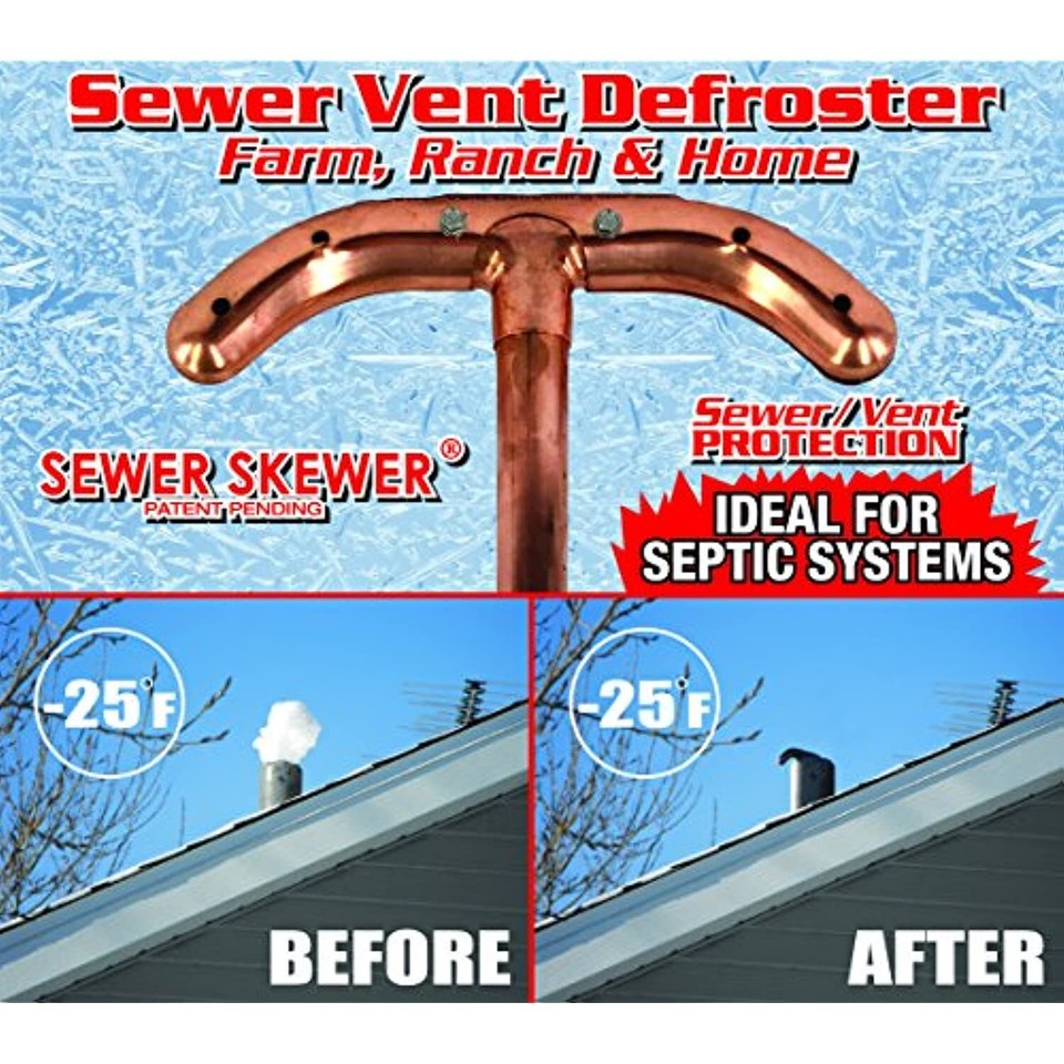 Sewer Skewer XL Vent Defroster for Sewer Pipes & Roof Vents, Copper Tee ...