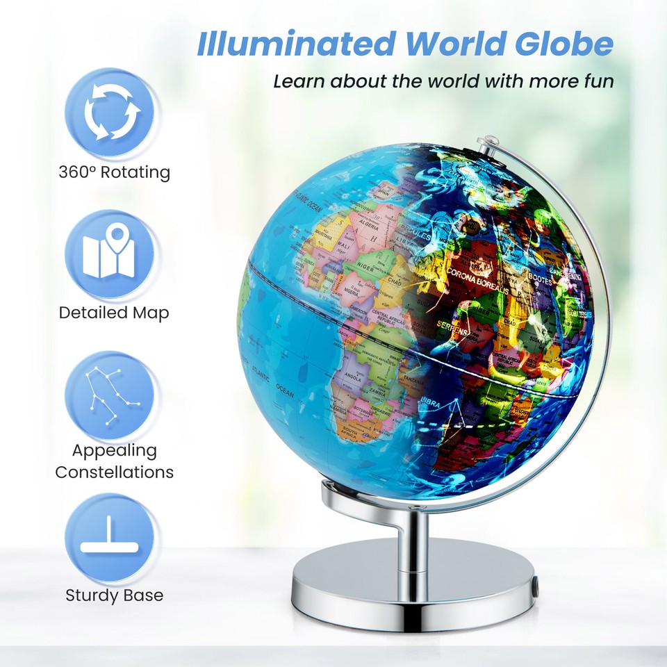 3-in-1 Desktop Spinning Earth 9" World Globe w/ Illuminated ...