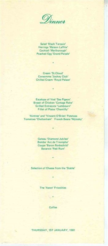 Race Menu The Cavendish Hotel London England 1981 Horse Racing Theme | eBay