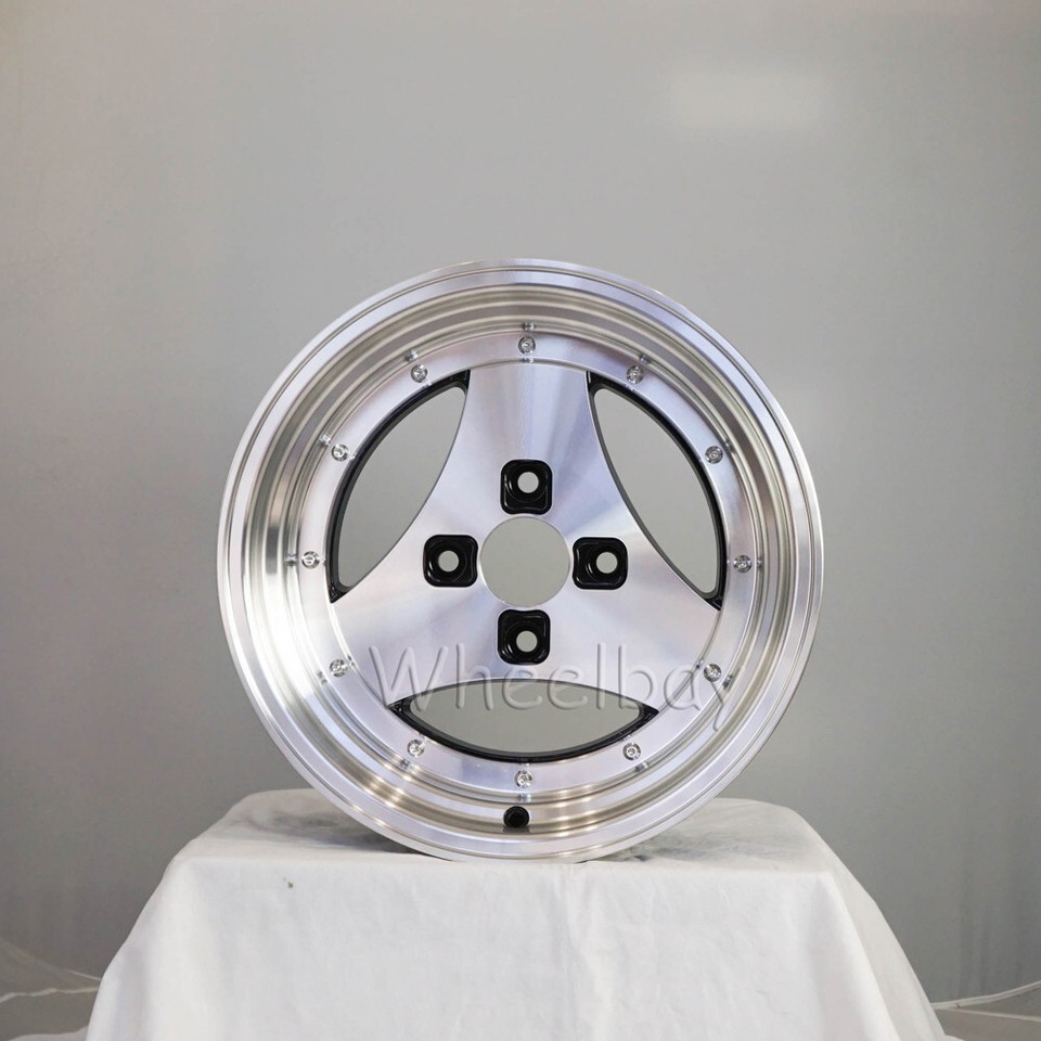 4 PCS ROTA WHEEL TRI-AL TRIAL 15X8 0 4X100 FULL POLISH BLACK 16.2 LBS ...