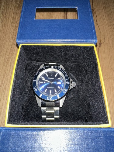 Stauer Excursion Mens Dive Quartz Watch 43" 7" Silver Tone Band Day ...