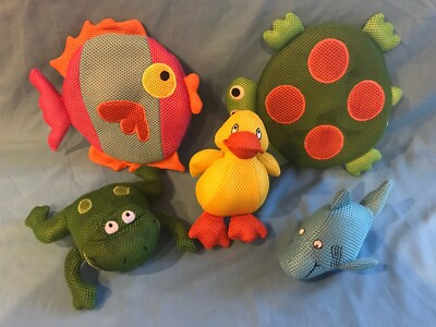 5 Large Colorful Fish, Frog, Turtle, Shark & Duck Plush Bathtub Pool ...