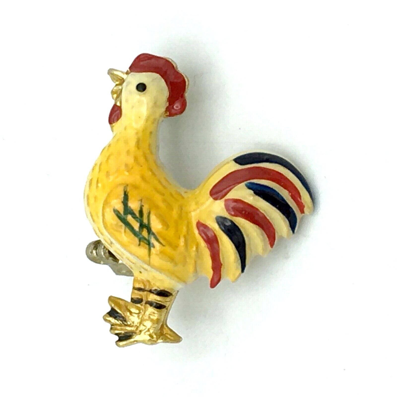 PAINTED ROOSTER vintage brooch - small 1" colorful ch… - Gem