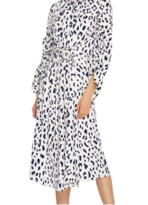 Tibi Cream Navy Leopard Print Midi Dress Size 4, Missing Belt | eBay