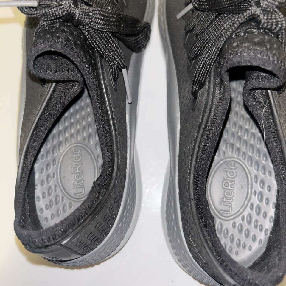 Crocs Shoes Womens 7 LiteRide Pacer Black Rubber Mesh Lace Up Sneakers ...