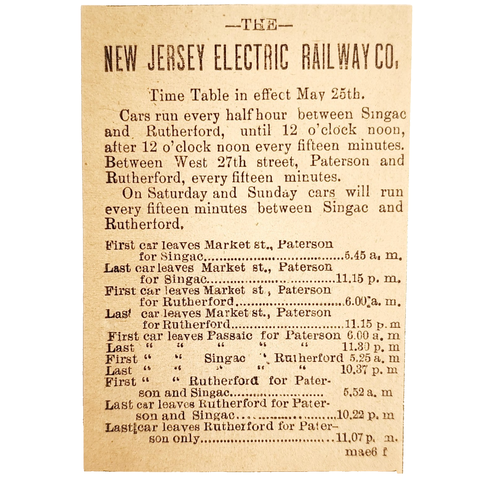 1895 New Jersey Electric Railway Time Table Advertisement Victorian ...