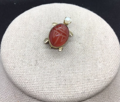 Vintage 1/20 12K Gold Filled Scarab Stone & Pearl Turtle Pin Z382 | eBay