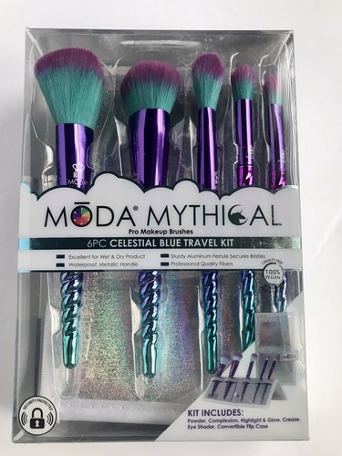 Moda Mythical 6 Piece Celestial Blue Travel Pro Makeup Brush Kit with Case NEW! | eBay