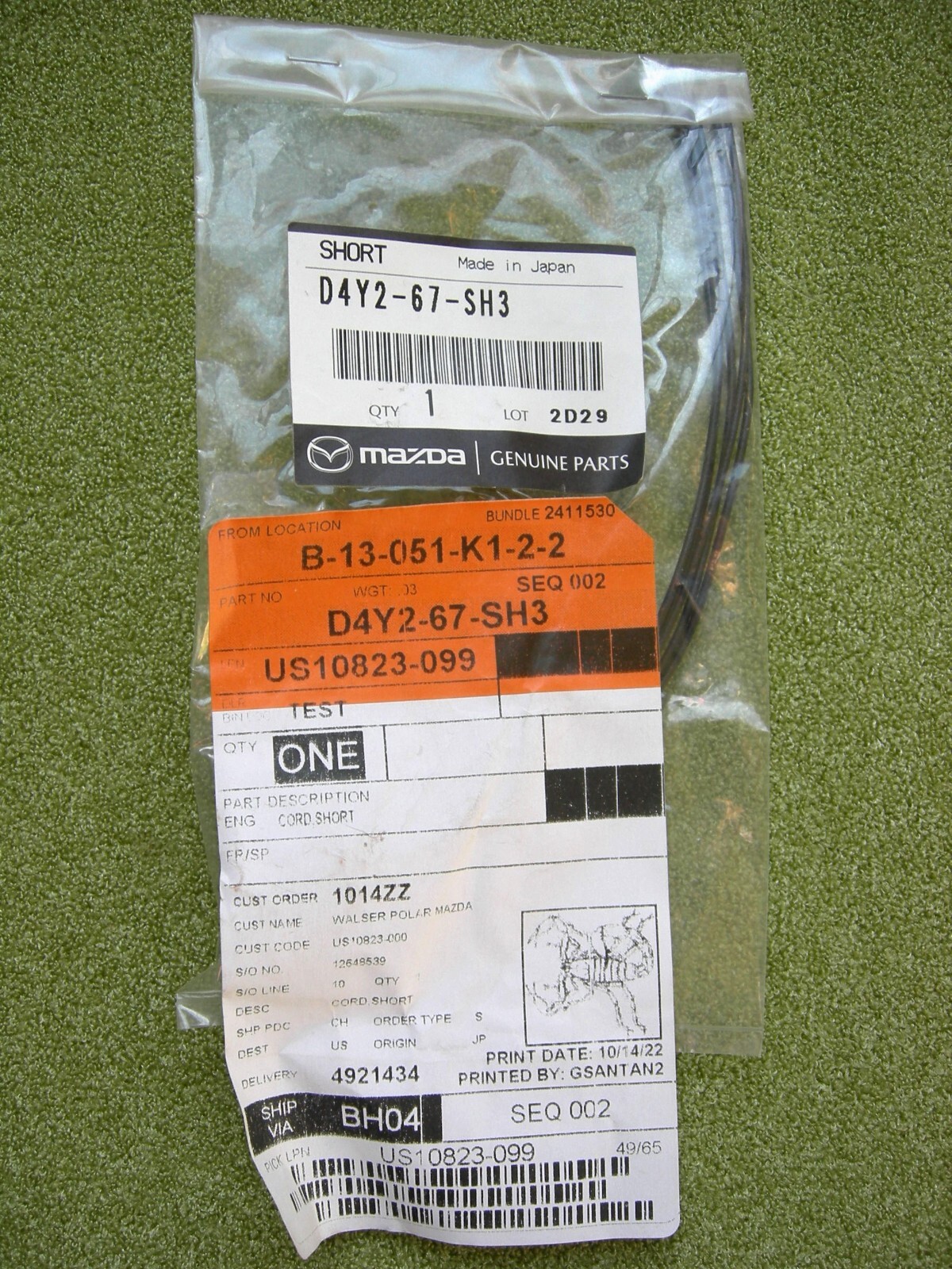 Genuine Mazda OE Cord Short D4Y2-67-SH3 for sale online | eBay