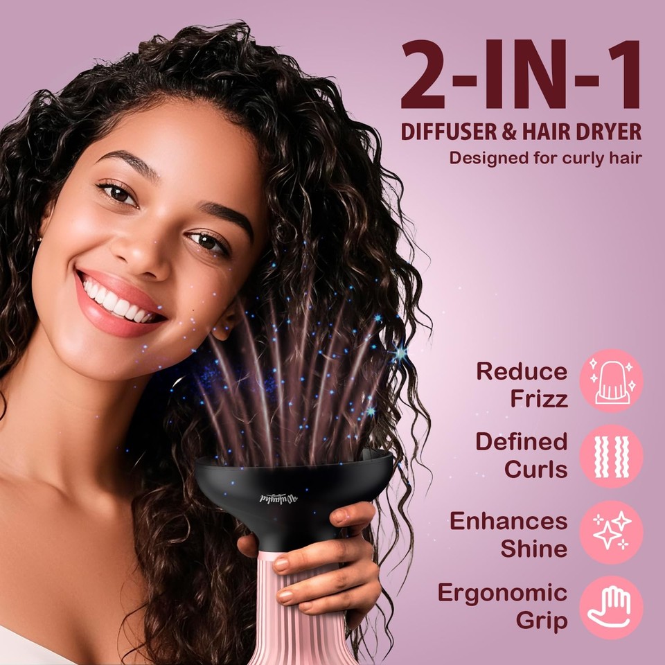 Diffuser Hair Dryer for Curly Hair: Professional 2 in 1 Diffuser & Hair ...