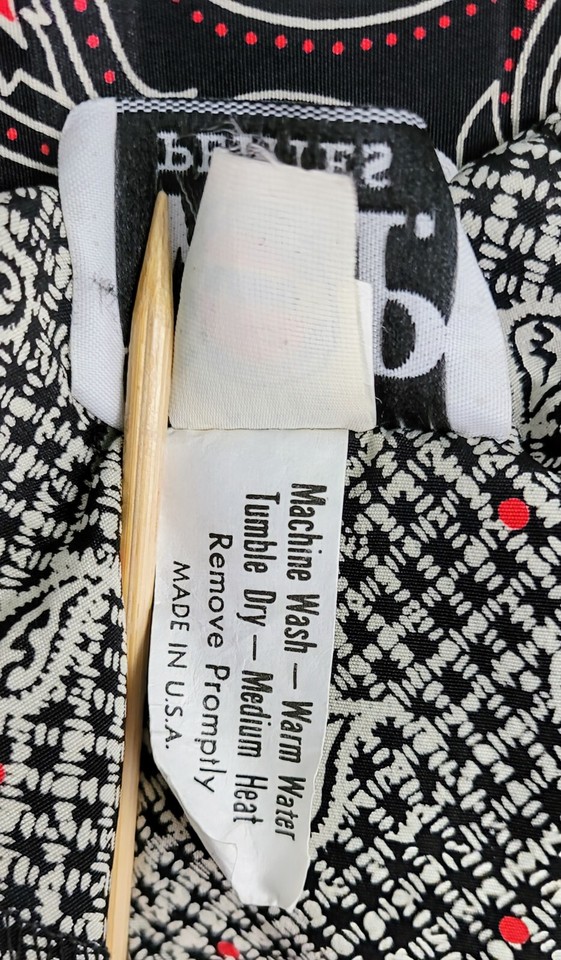 Vtg VLP Petites Cream & Black Patterned Dress w Red Acc & Border Trim ...