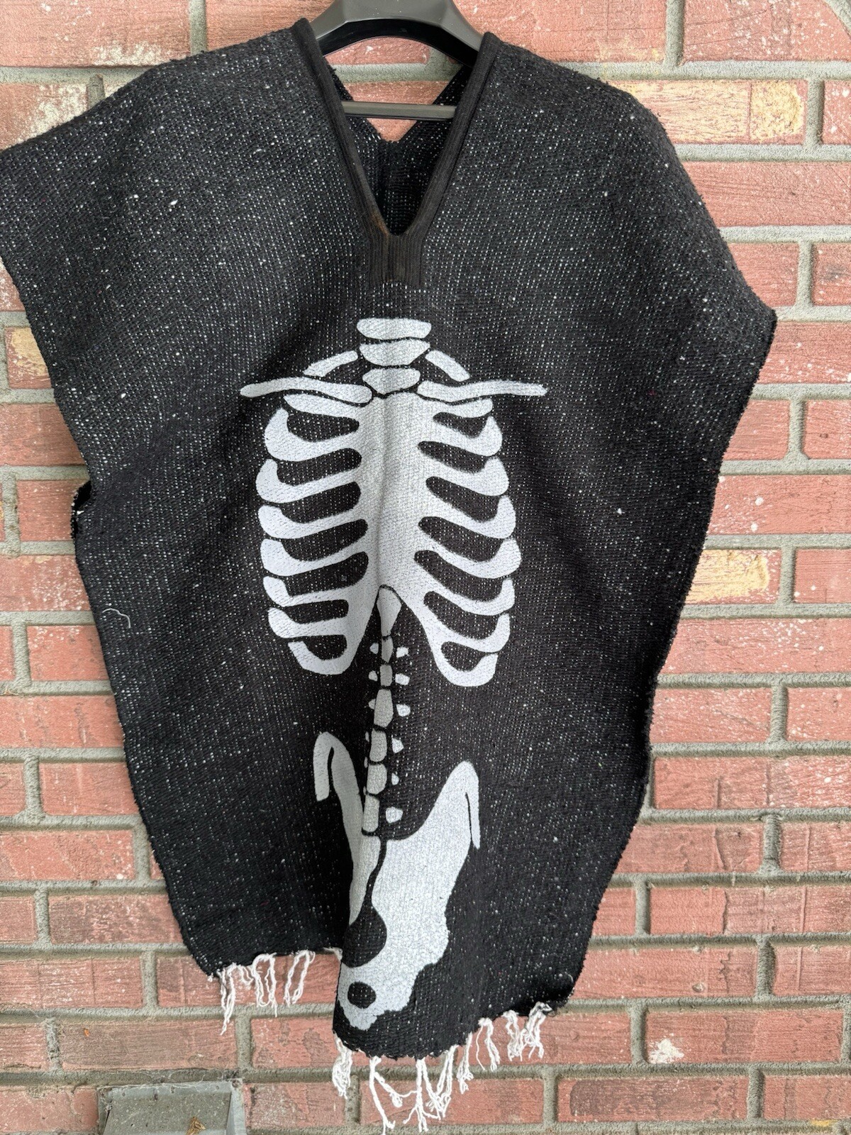 Mexican Style Poncho with Skeleton Black Open Sided F… - Gem