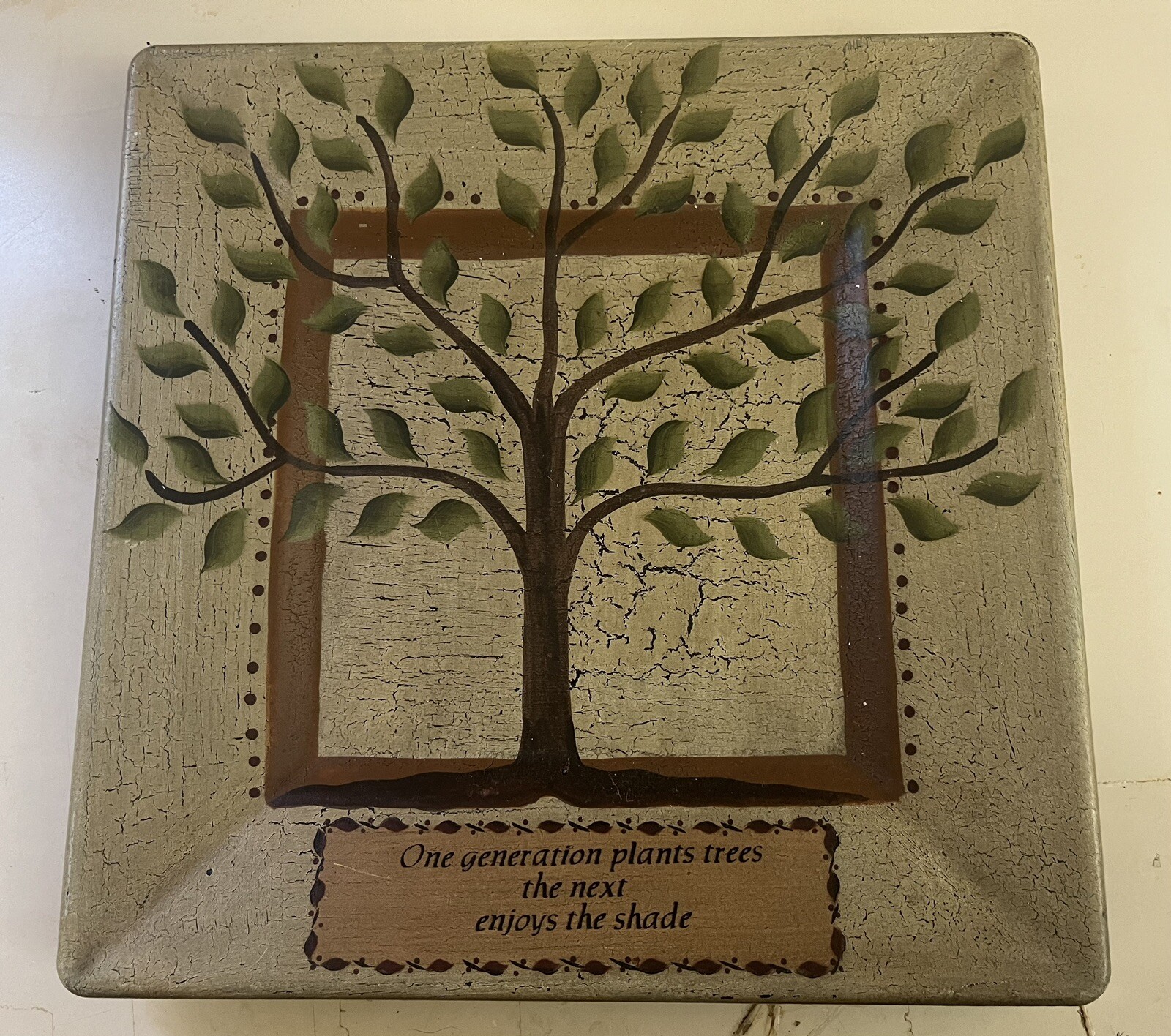 Wooden painted Folk Art Square Plate with Family tree Verse Joni Martin ...