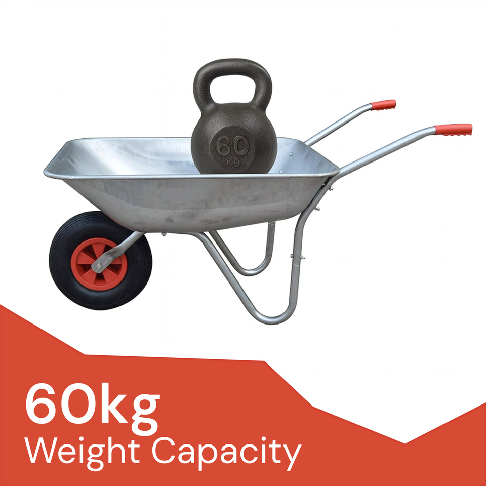 65 LITRE WHEELBARROW GALVANISED STEEL OUTDOOR WHEEL BARROW PNEUMATIC ...