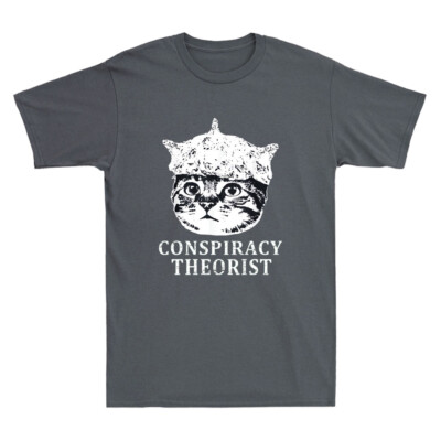 Conspiracy Theory Funny Cat Tin Foil Hat Meme Humor Quote Vintage Men's T-Shirt | eBay