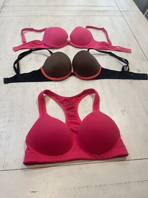 Lot If 3 PINK Victoria’s secrets push-up/padded/racer back sport bra ...