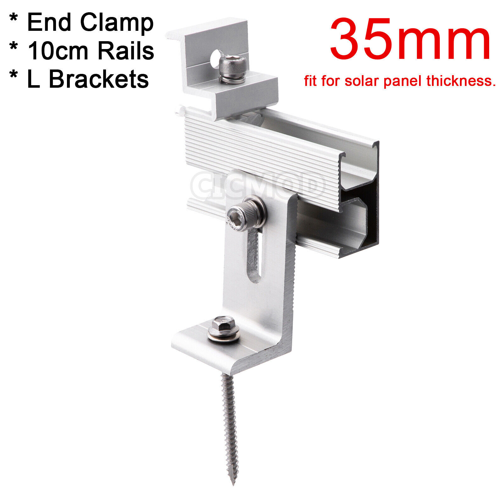 Solar Panel Rails Bracket Mounting Kit Roof Mount 30/35mm End/Mid Clamp ...