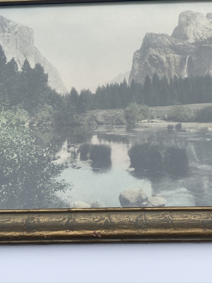 Antique Yosemite Photograph Painted Tinted Painting Pie Crust Frame Old ...