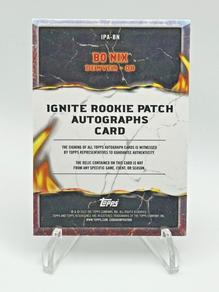 2024 Topps Resurgence - Bo Nix - Ignite Rookie Patch Auto 1/15 Lime Green Static | eBay