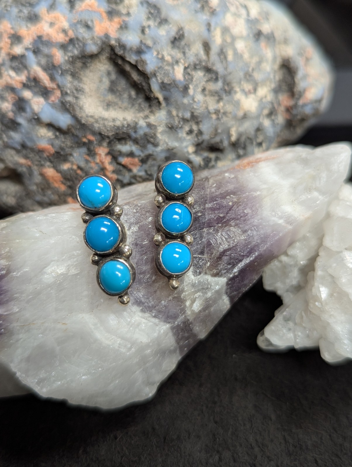 Vintage Nakai Navajo Sterling Silver Turquoise Earrin… - Gem