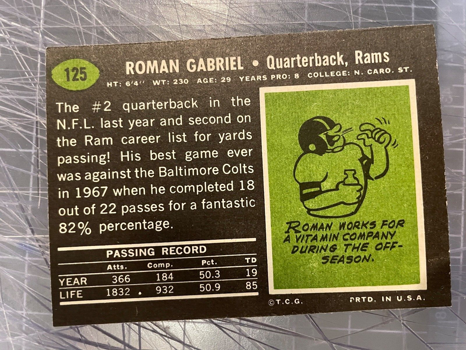 1969 TOPPS #125 ROMAN GABRIEL LOS ANGELES RAMS FOOTBALL CARD NM/MT | eBay