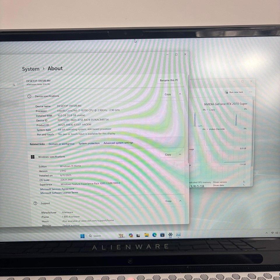 Alienware Area-51M R2 17.3" i7-10700 16GB RAM 512GB SSD RTX 2070 Super ...