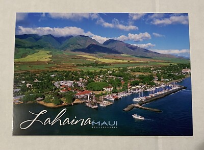 Lahaina Town Harbor Maui Postcard Aerial 5x7 Hawaii Pioneer Inn Banyan ...