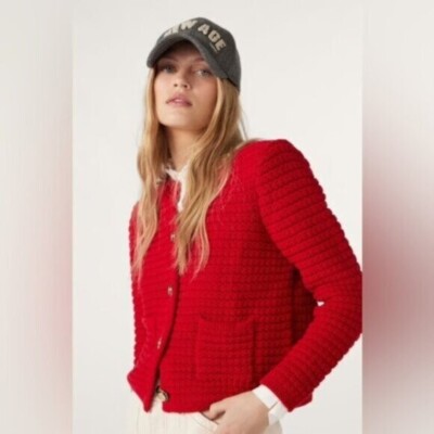 NEW Ba&sh Bash Gaspard Tweed Cardigan Jacket in Red | sz 2 M US 6 UK 10 ...