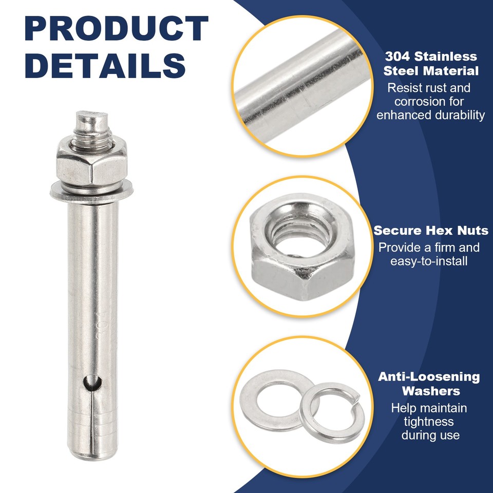 M10 x 120mm 304 Stainless Steel Expansion Bolt 3 Pcs for Concrete ...