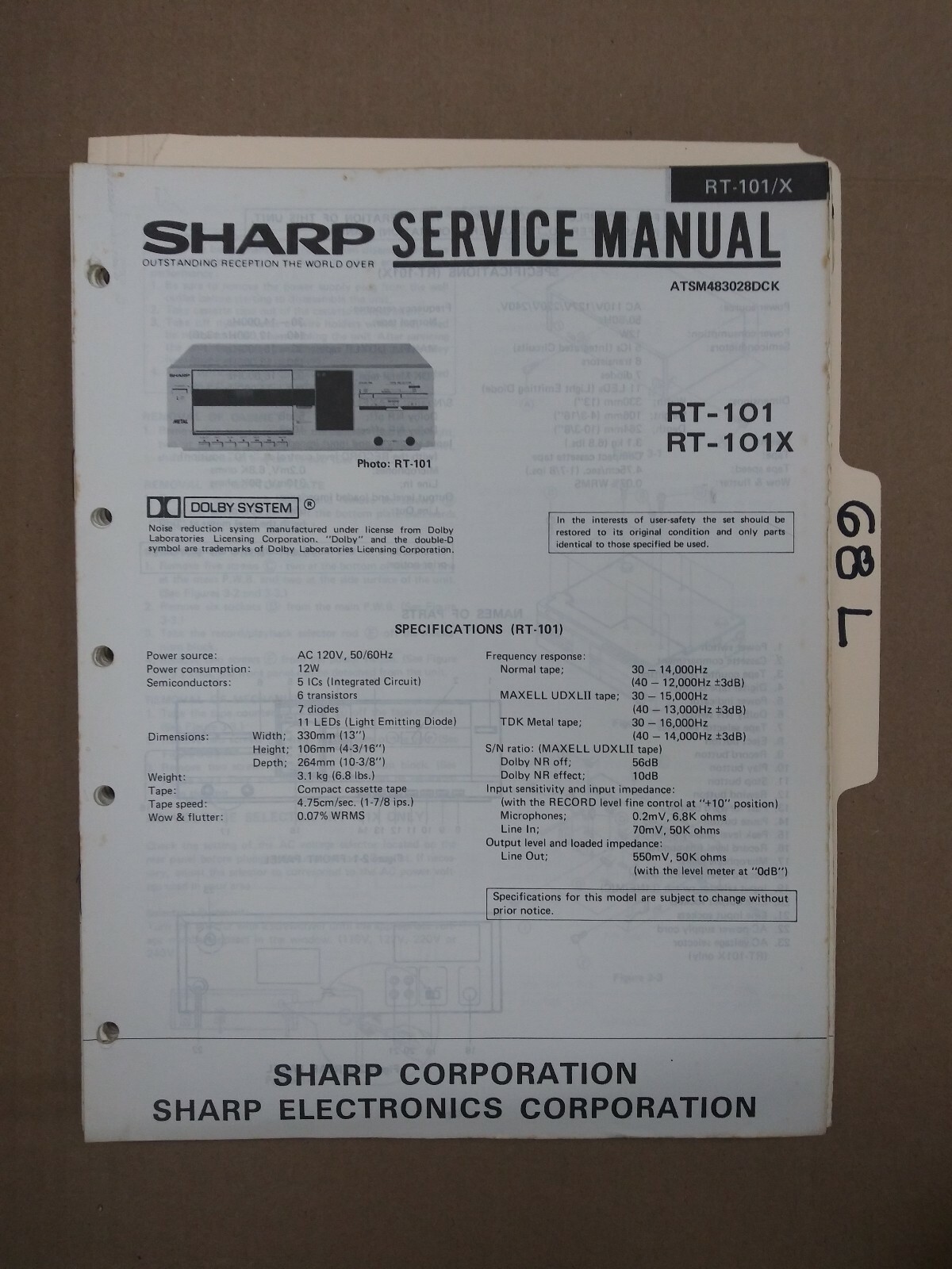 Sharp rt-101 101x service manual original factory repair book stereo ...