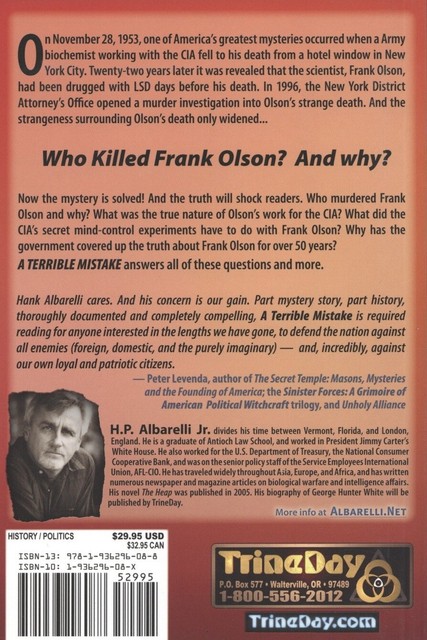 A Terrible Mistake : The Murder of Frank Olson and the CIA's Secret ...