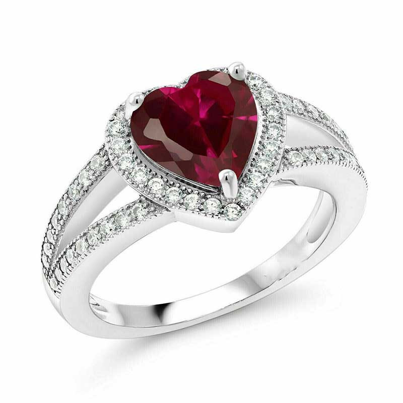 2Ct Heart Red Ruby Diamond Halo Engagement Ring 14K White Gold plated ...