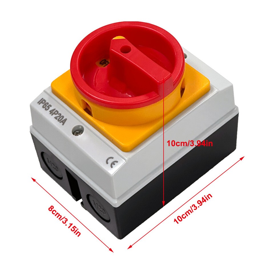 20A Rotary Isolator Switch 20amp 4 Pole 230V-440V IP65 Weatherproof ...