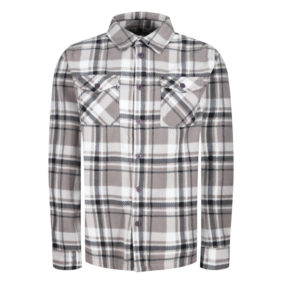 New Mens Overshirt Button Up Long Sleeve Shacket Pocket Casual Check ...
