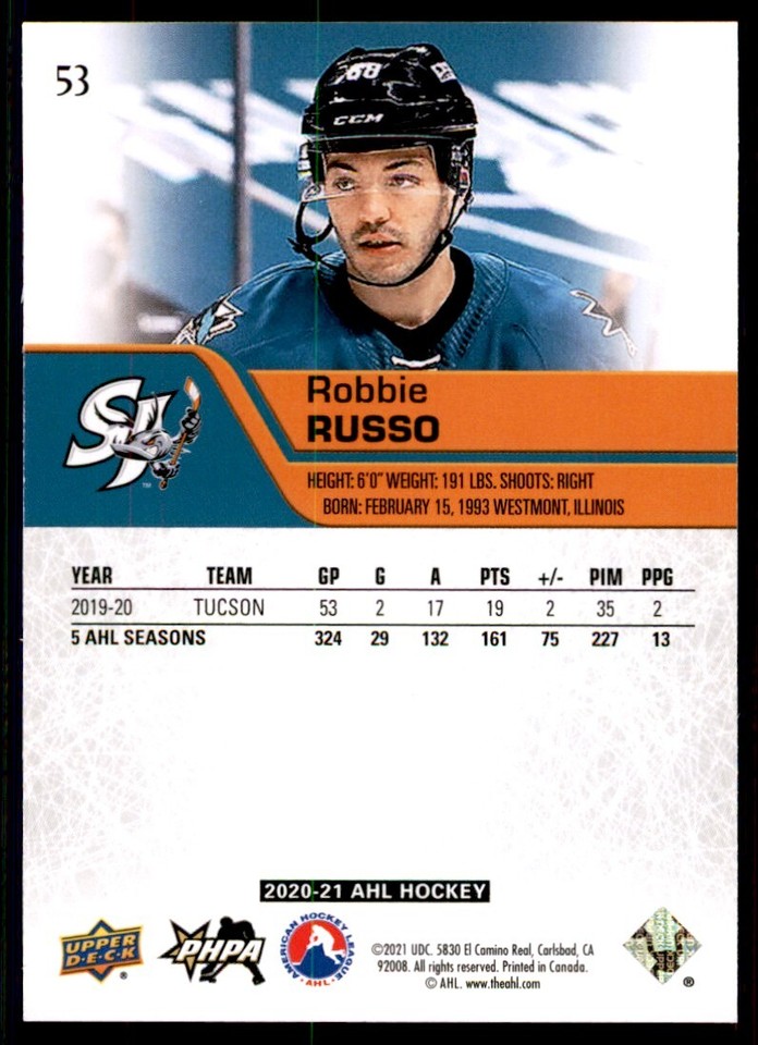 2020-21 Upper Deck AHL #53 Robbie Russo | eBay