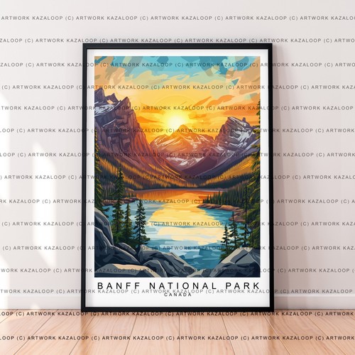 Banff National Park Illustration Print Unframed Banff Evening Poster ...