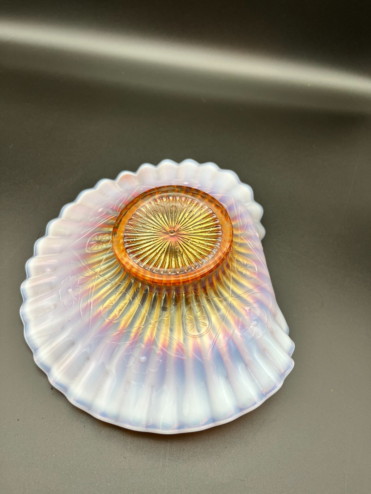 Antique Dugan Ruffled Peach Opalescent Caroline Pattern Dish | eBay