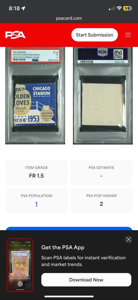 1953 Boxing Golden Gloves Ticket Sonny Liston Heavyweight Champion PSA ...