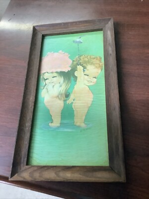 W M OTTO 1970s Kitsch Big Eye Art Boy and Girl Nude Cuties in Bath ...