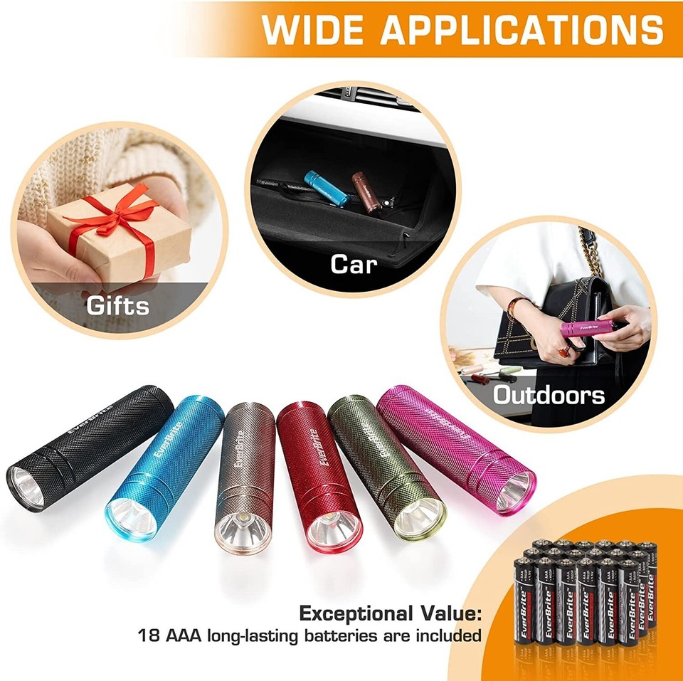 EverBrite 30Pack/6Pack Mini Flashlight Sets Aluminum LED Handheld ...