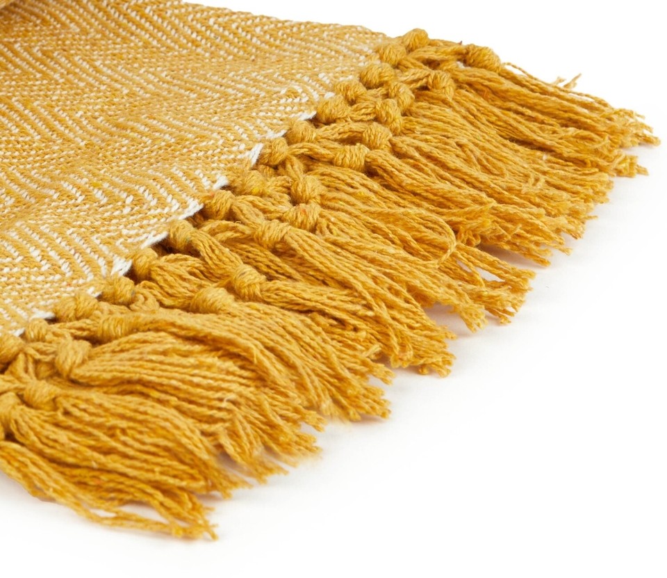 Throw Blanket for Sofas Bed Runner Herringbone Design Soft Cotton ...