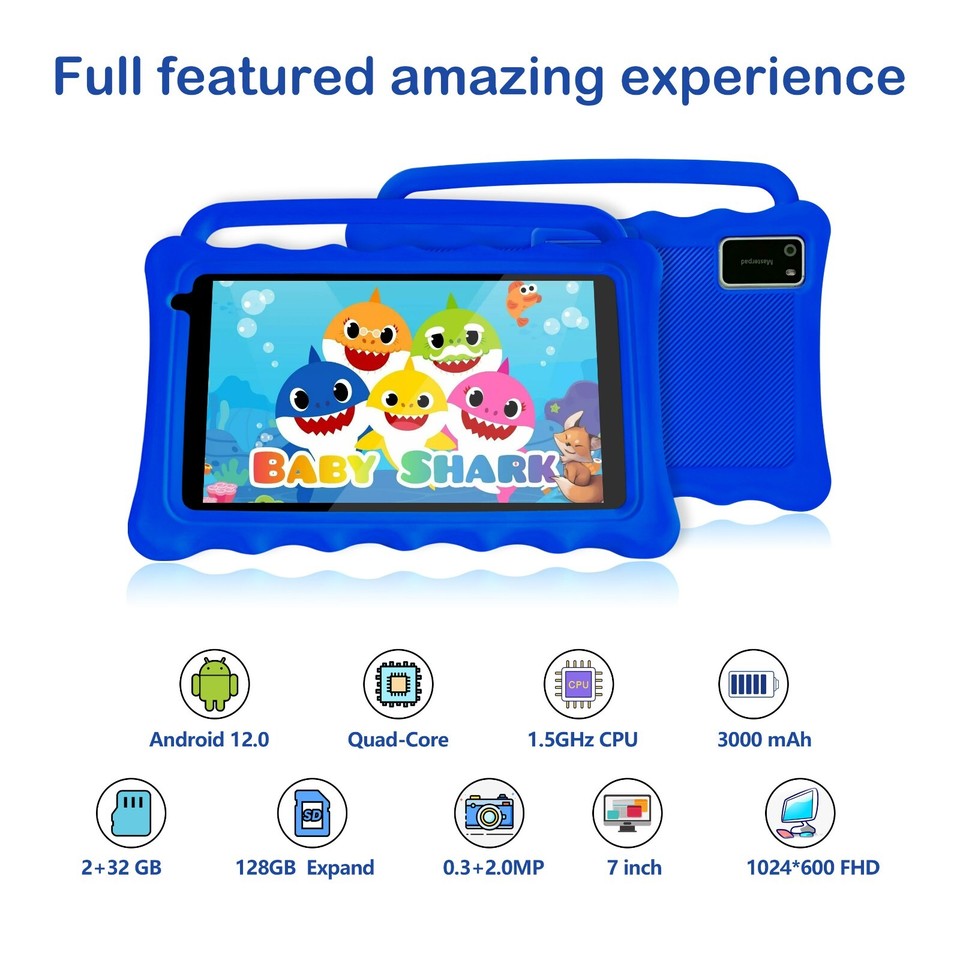 Kids Tablet 7 inch Android 12 Tablet for Kids 2+32GB Bluetooth WiFi ...